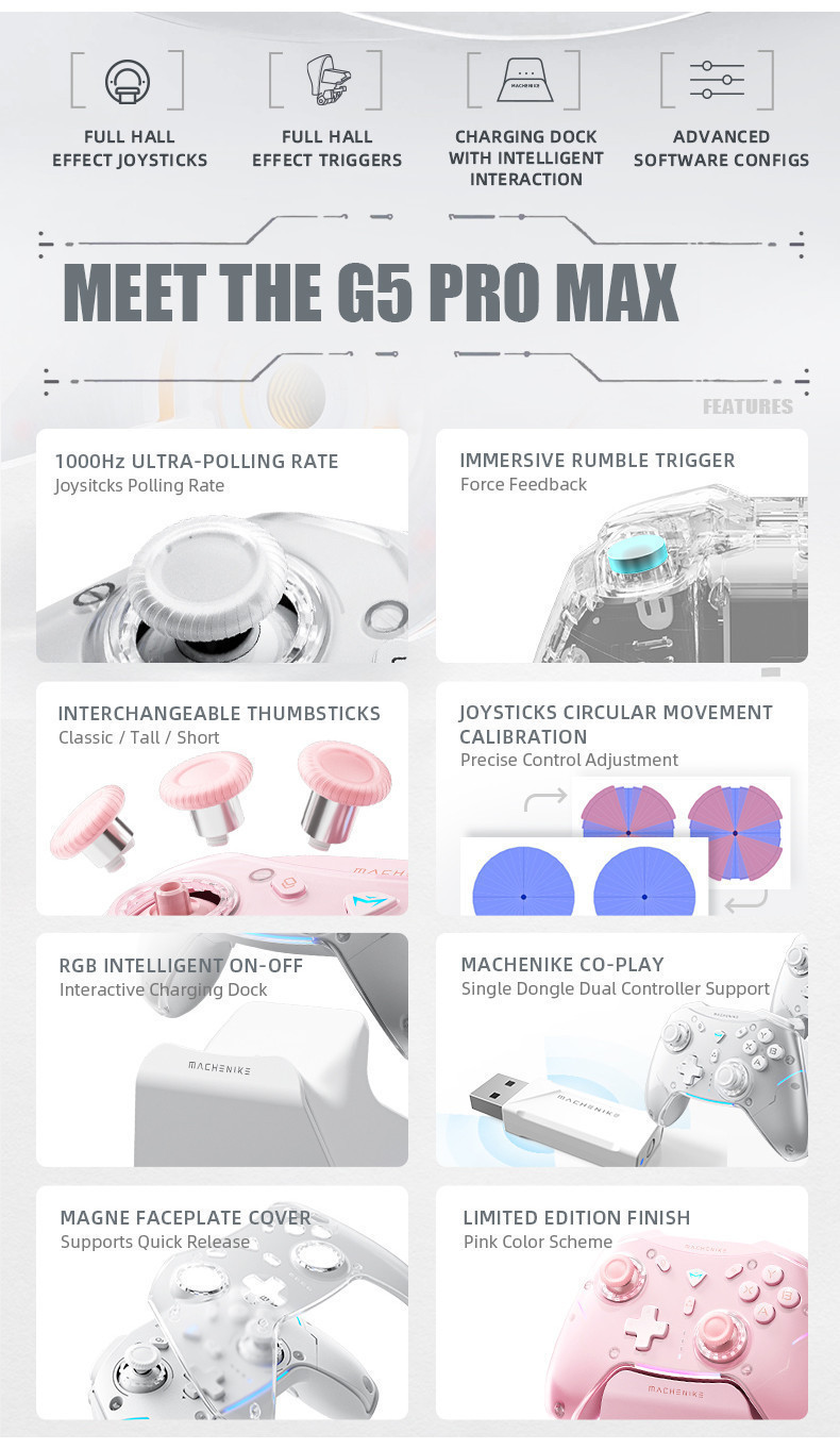 MACHENIKE G5Pro Max Set Offer Gaming Controller With RGB Charging Stand Hall Effect Stick ...