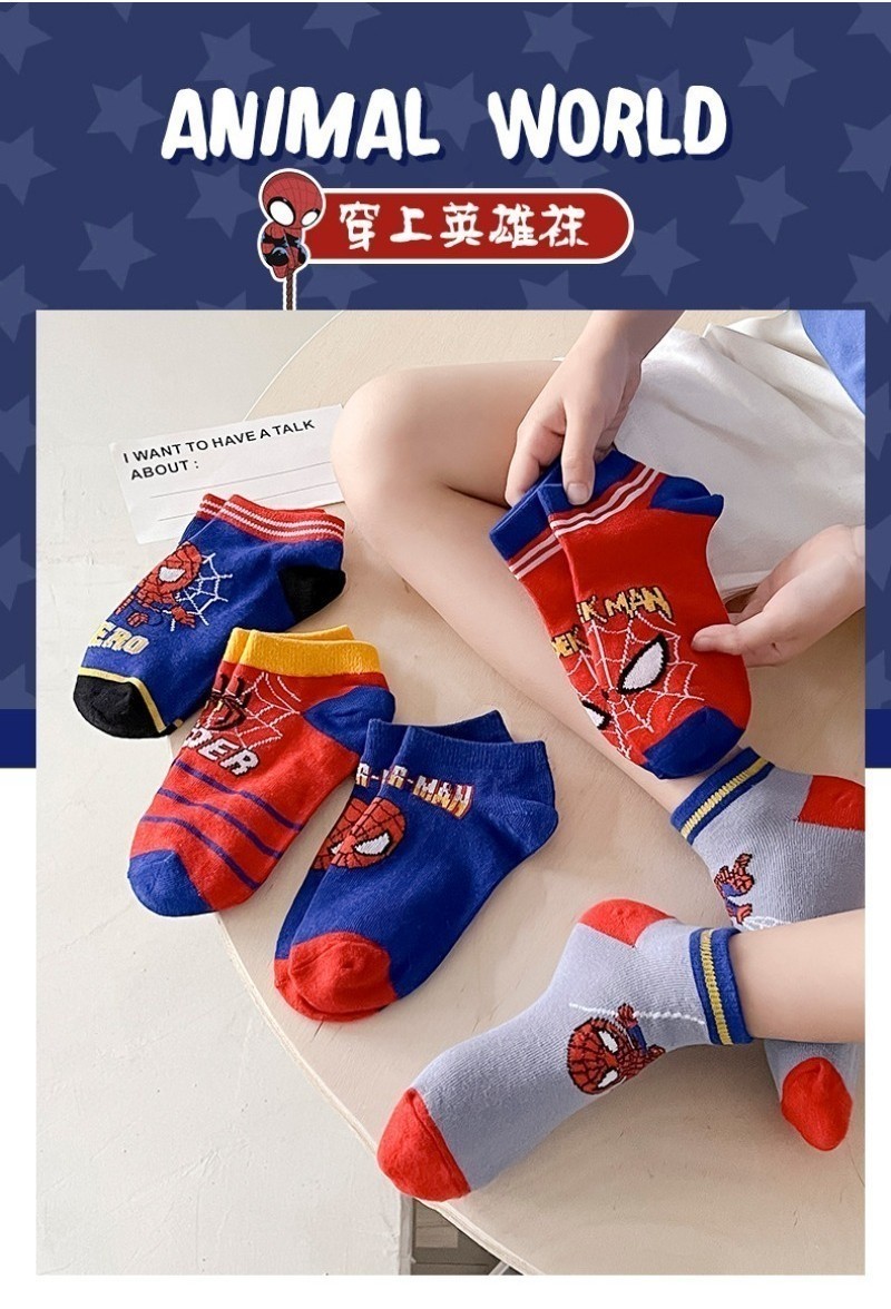 5 Pairs Spiderman Socks for Kids Boy 1-12years Movie Spiderman Cosplay ...