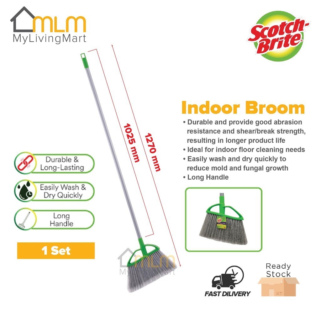 3M SCOTCH BRITE Indoor Broom Long Handle Cleaning Floors Tiles ...