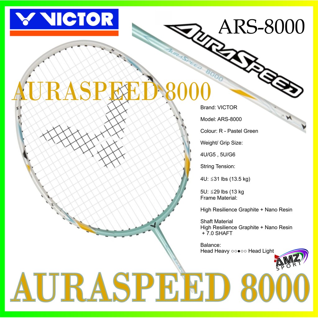 VICTOR (ARS-8000) AURASPEED 8000 BADMINTON RACKET (ORIGINAL) | Shopee ...