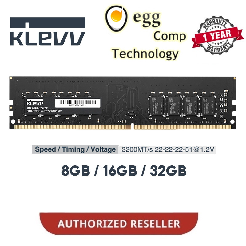 KLEVV DDR4 CL22 3200MHZ VALUE PC RAM [ 8GB / 16GB / 32GB ] | Shopee ...