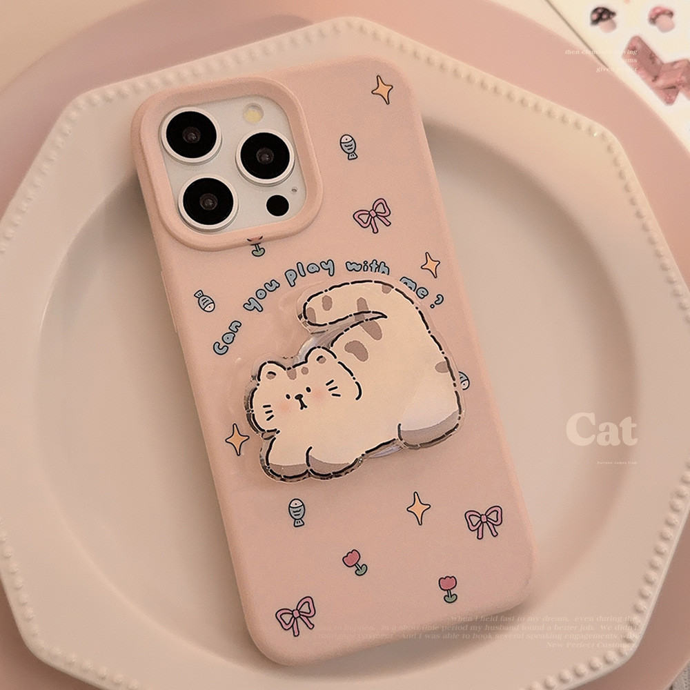 Big hole pink bow star stereo fat cat stand anti-drop phone case tpu ...
