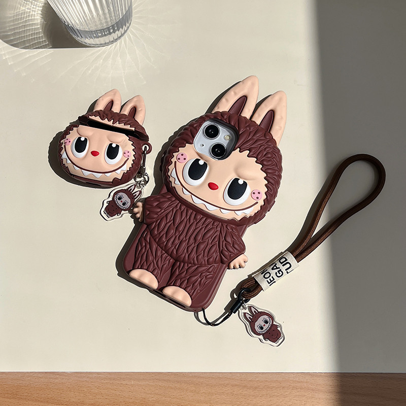 Cartoon Cute Pop Mart 3D Labubu Wrist Strap Pendant Silicone Phone Case ...