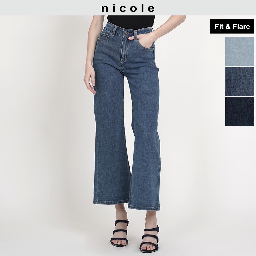 Nicole High Rise Wide Leg Stretchable Denim (3 Color) | Shopee Malaysia