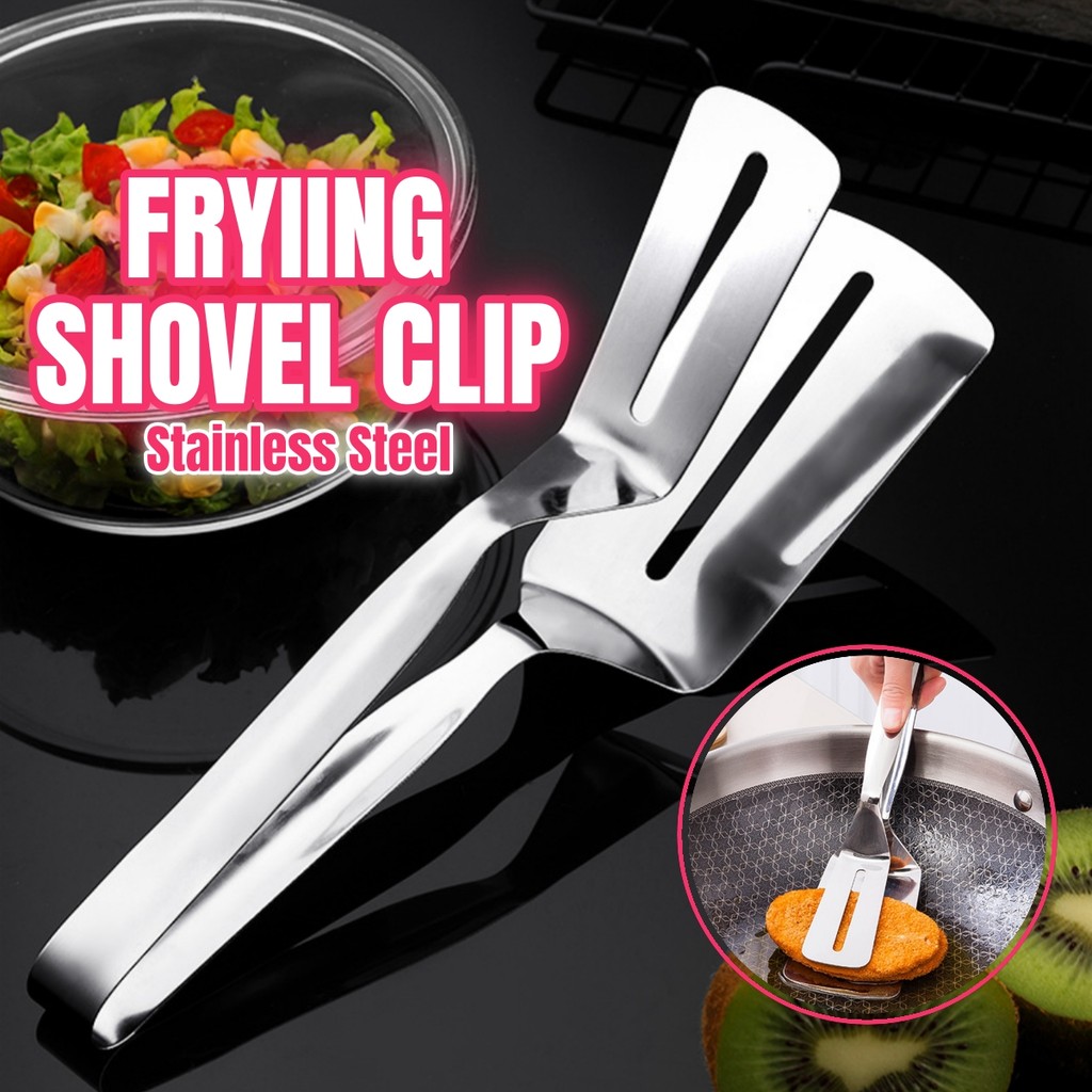 Kitchen Stainless Steel Double Sided Frying Shovel Clip Spatula Food ...