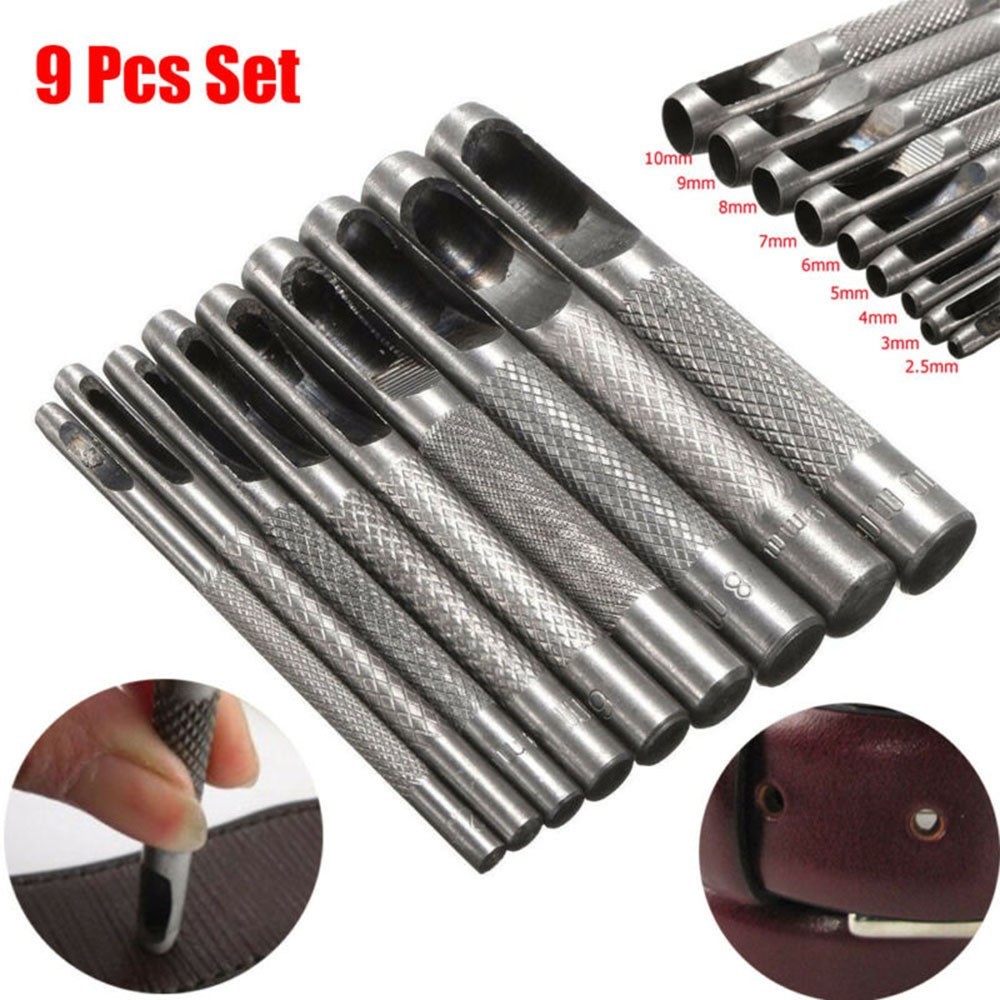 [LUMY] 9pcs Heavy-Duty Hollow Leather Hole Gasket Punch Set Cutter Belt Wad Puncher Kit | Shopee ...