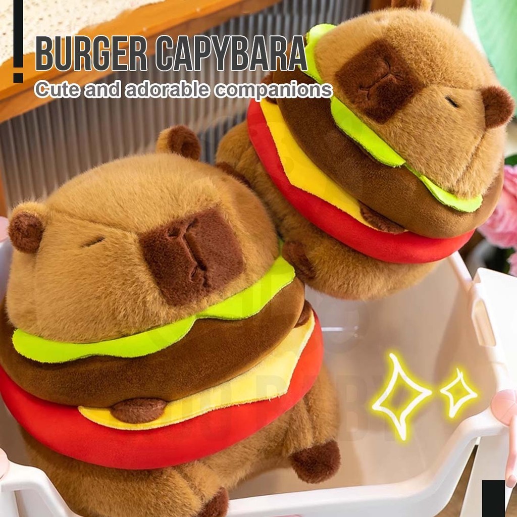 ⭐Moo Baby Patung Kapibala Doll Burger Capybara Plush Hamburger Toys ...