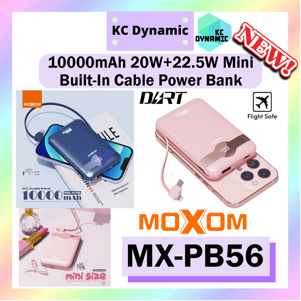 Moxom MX-PB56 10000mAh Power Bank 20W 22.5W Built In Cable Powerbank ...