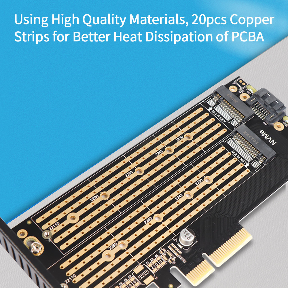 JEYI SK6 M.2 Dual M.2 PCIE 4.0 Adapter for NVMe / NGFF SSD, NVME (m Key) and SATA (b Key) SSD to ...