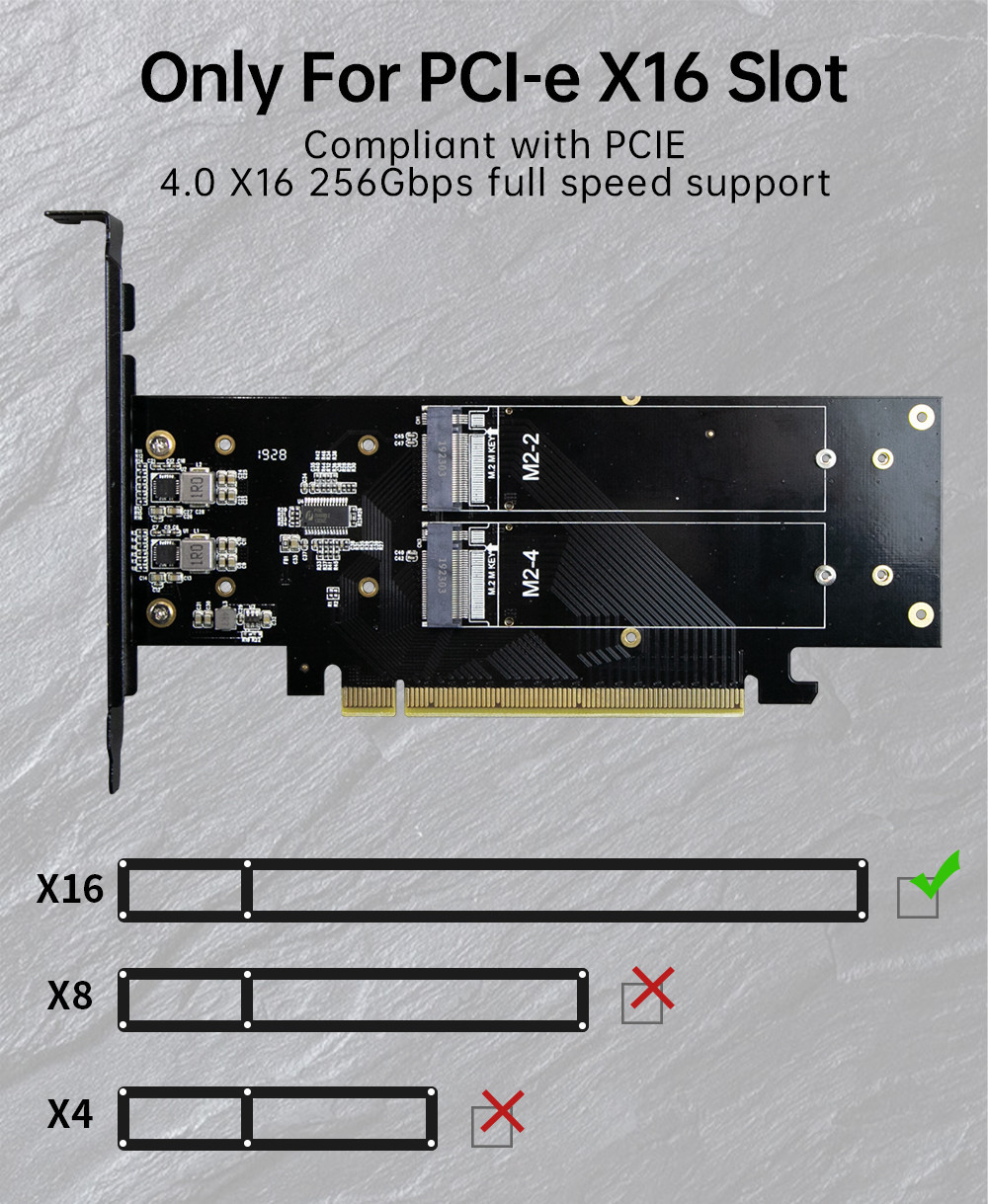 JEYI 4 SSD to PCIE 4.0 Expansion Card, 4 NVMe M.2 M key SSD To PCIe X16 ...