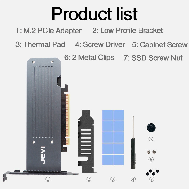 JEYI 4 SSD to PCIE 4.0 Expansion Card, 4 NVMe M.2 M key SSD To PCIe X16 ...