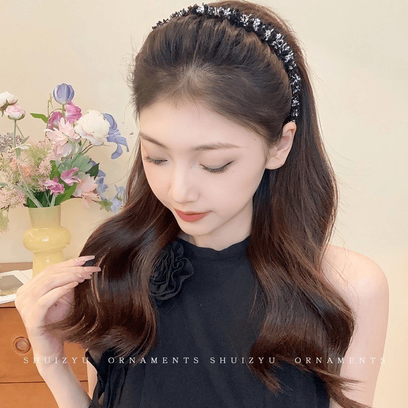 2024 New Korean Fashion Pearl Big Wave Flocking Hair Hoop Ins Popular ...