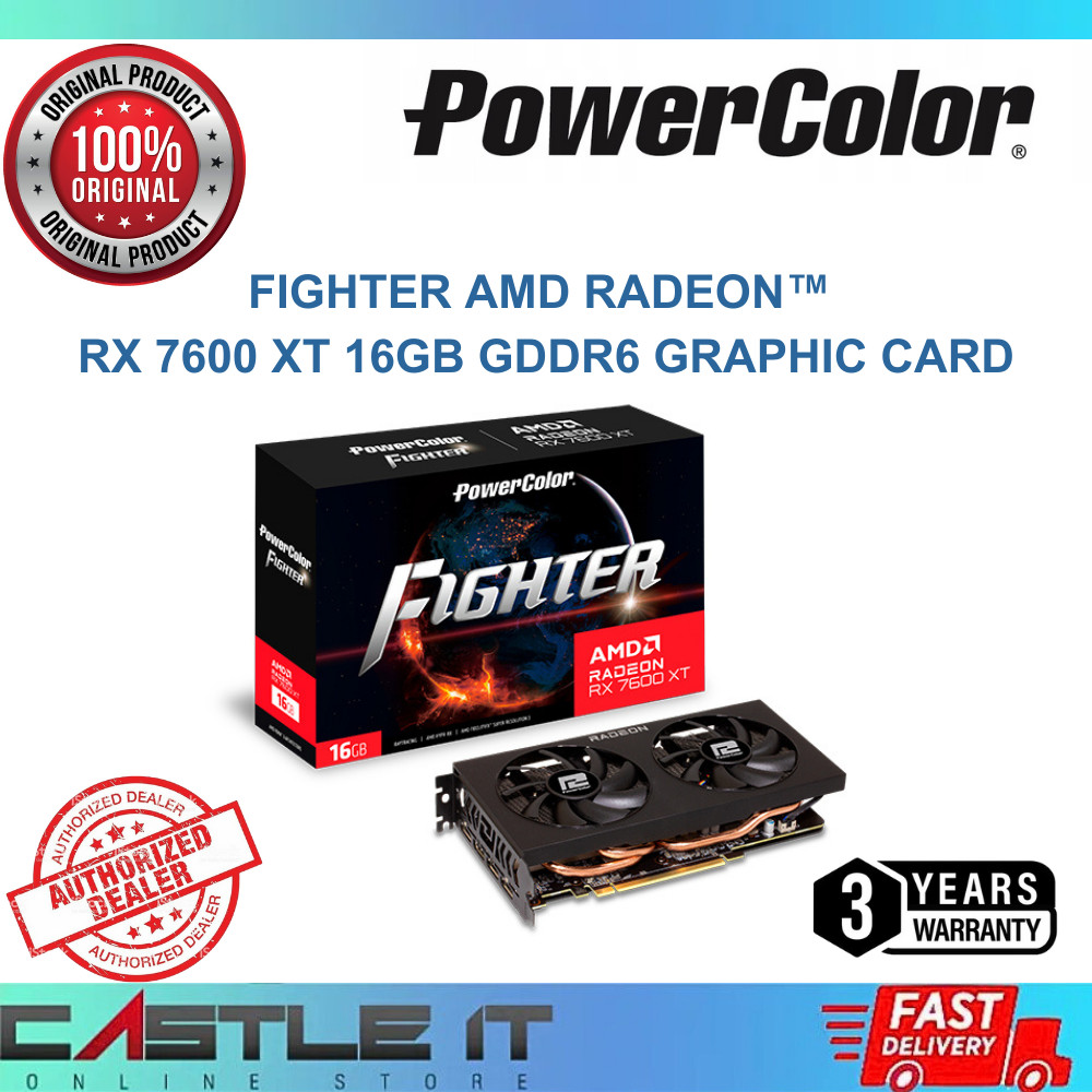 PowerColor RX 7600 XT FIGHTER 16GB GDDR6 AMD ATI Radeon RX7600XT 16G D6 ...