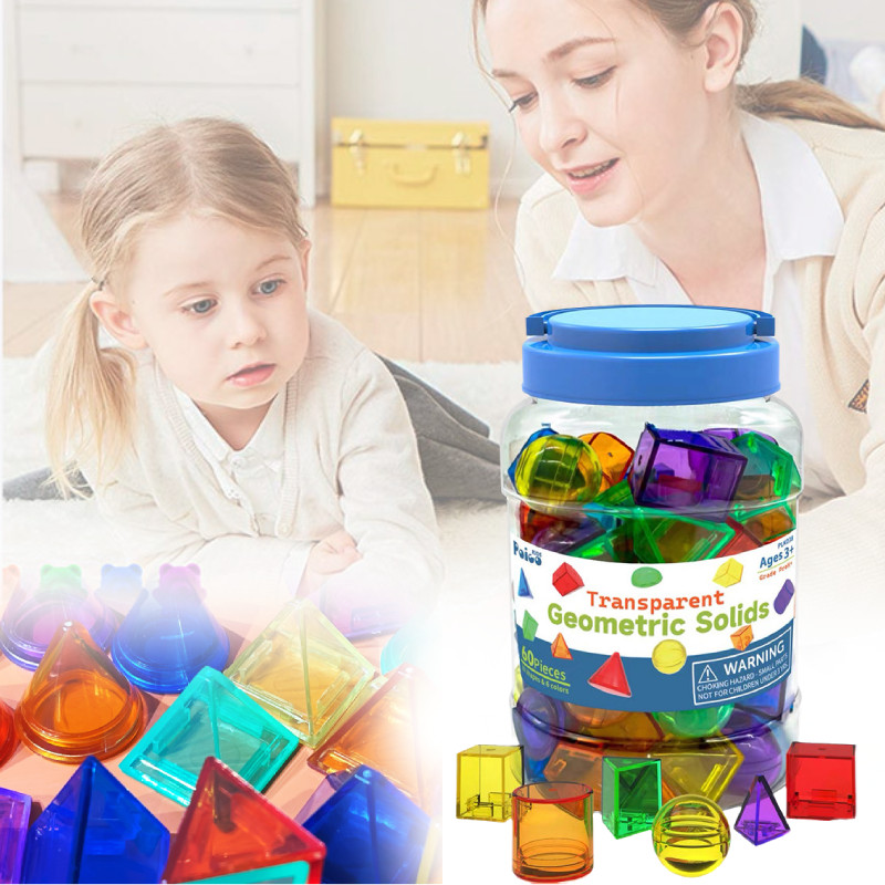 Geometric 60 Piece Transparent Building Blocks Montessori Educational ...