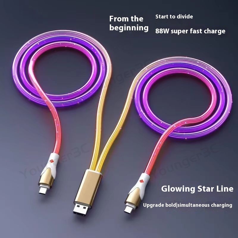 2 In 1 Starry Sky Luminous Charging Cable 100W Super Fast Charger Cord ...