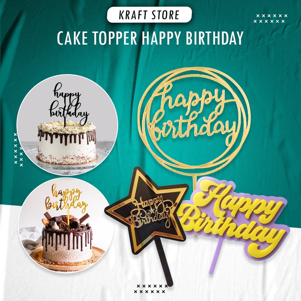 Happy Birthday Cake Decoration Acrylic Card Cake Topper Star Hiasan Kek ...