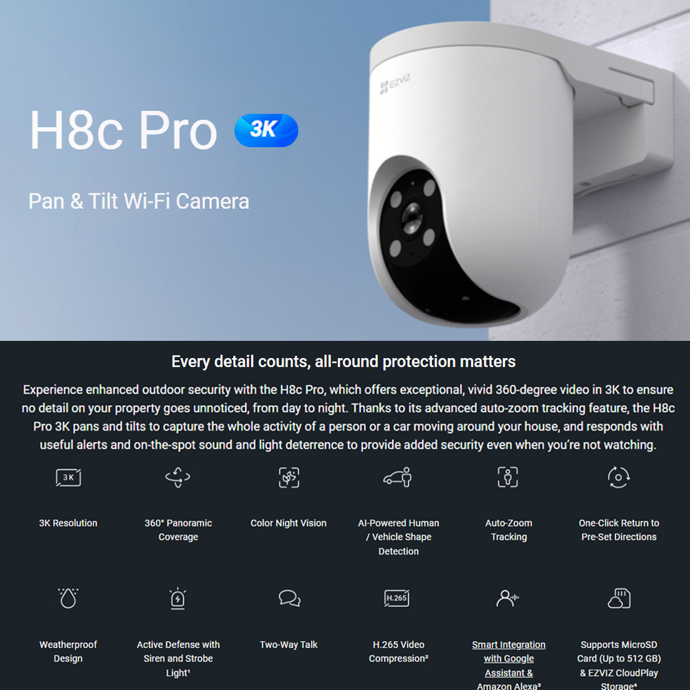 Ezviz H8C Pro 5MP 3K Pan/Tilt Two Way Talk Color Night Vision ...