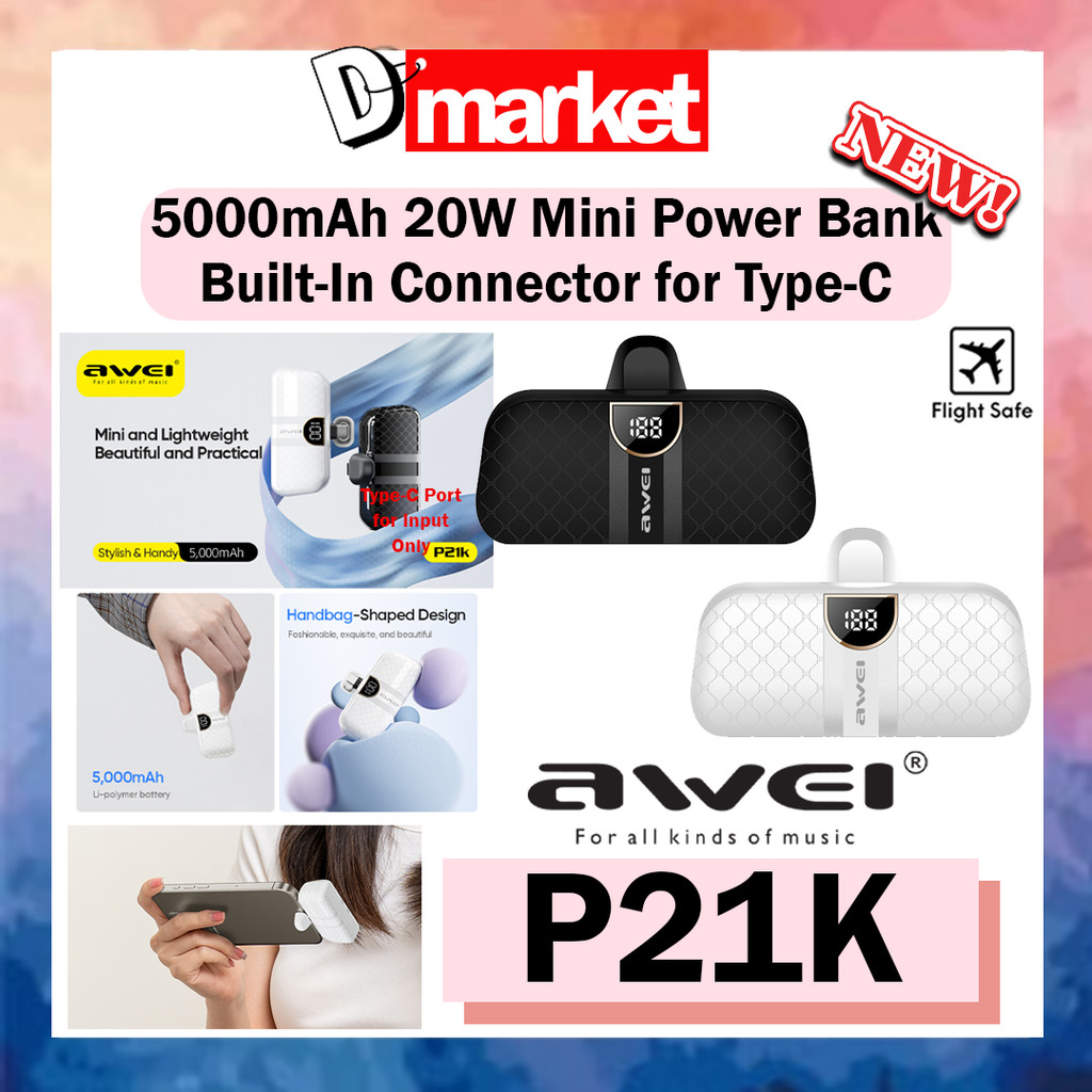 Awei P21K 5000mAh Power Bank Mini Built In Bracket Power Bank Awei ...