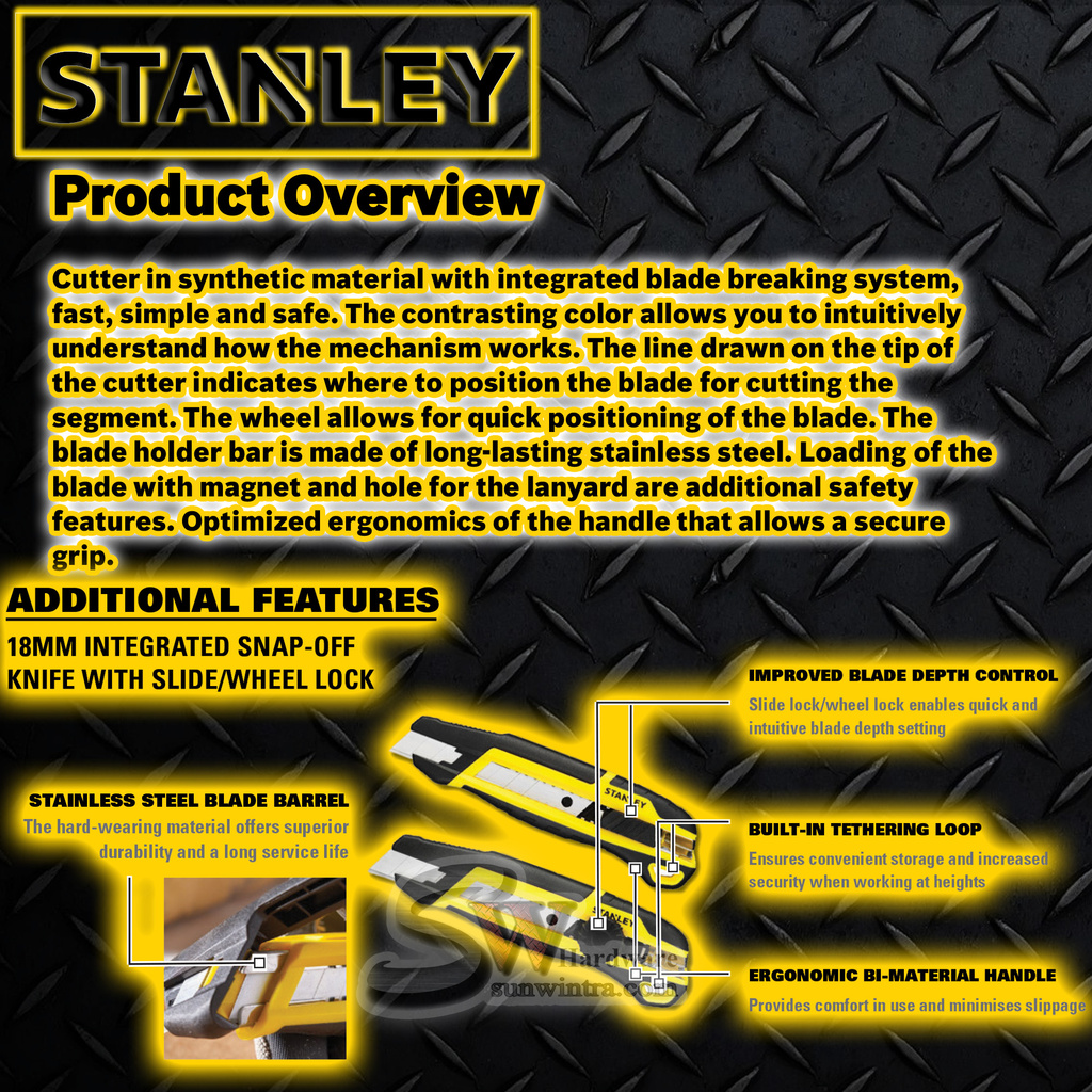 Stanley 18mm Cutter with Slide Lock and Integrated Blade Break System ...