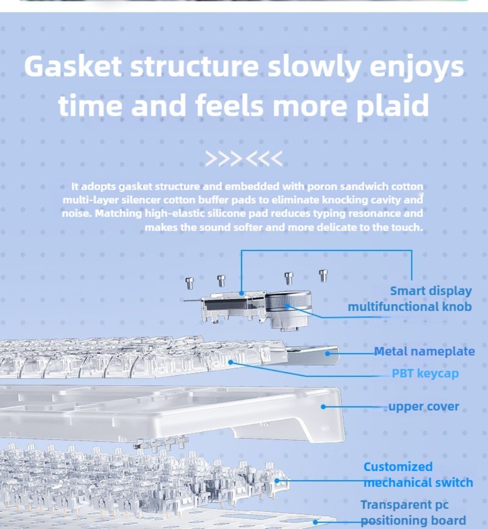 AULA F98 Pro Wireless Mechanical Keyboard Transparent RGB Full-key Hot Swappable BT5.0/2.4G ...
