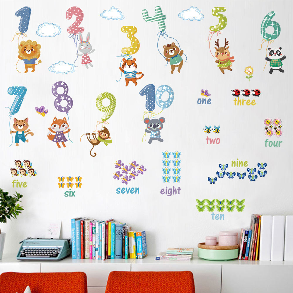 Animal Digital Cartoon Wall Stickers Children's Room Kindergarten ...