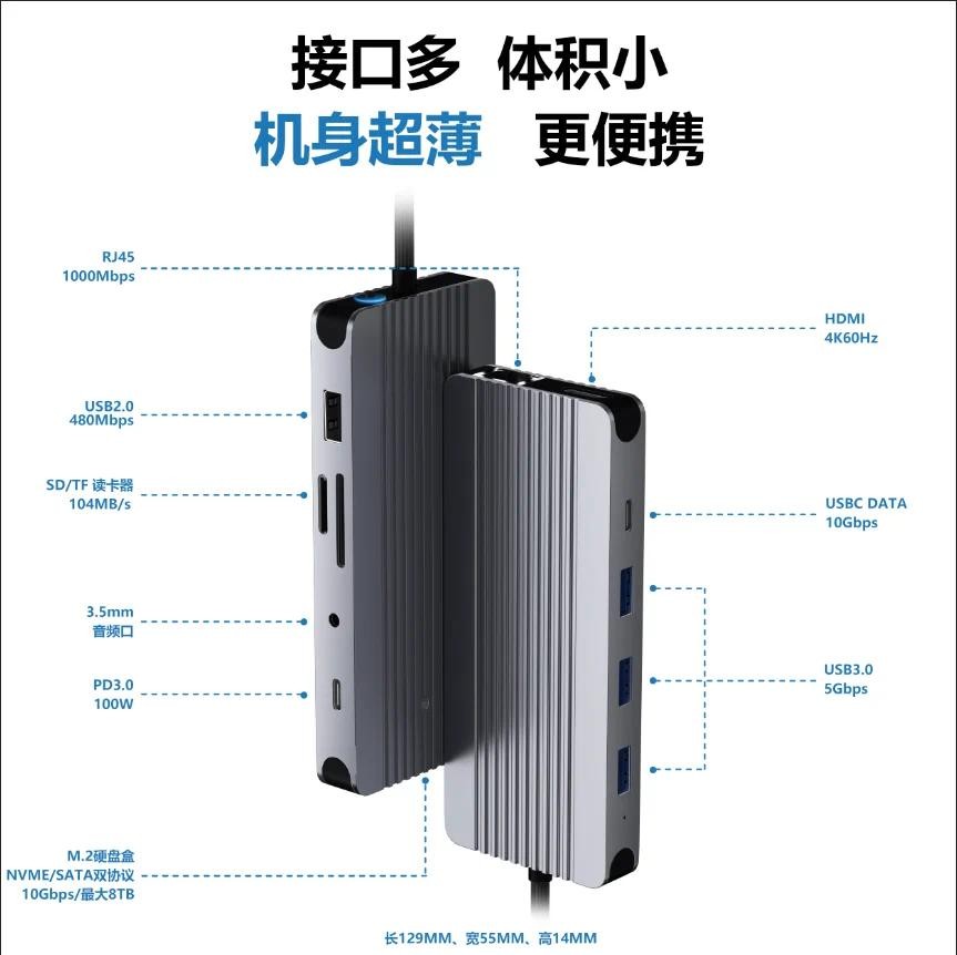 12-in-1 M.2 SSD Enclosure Docking Station USB C HUB TYPE C to HDMI ...