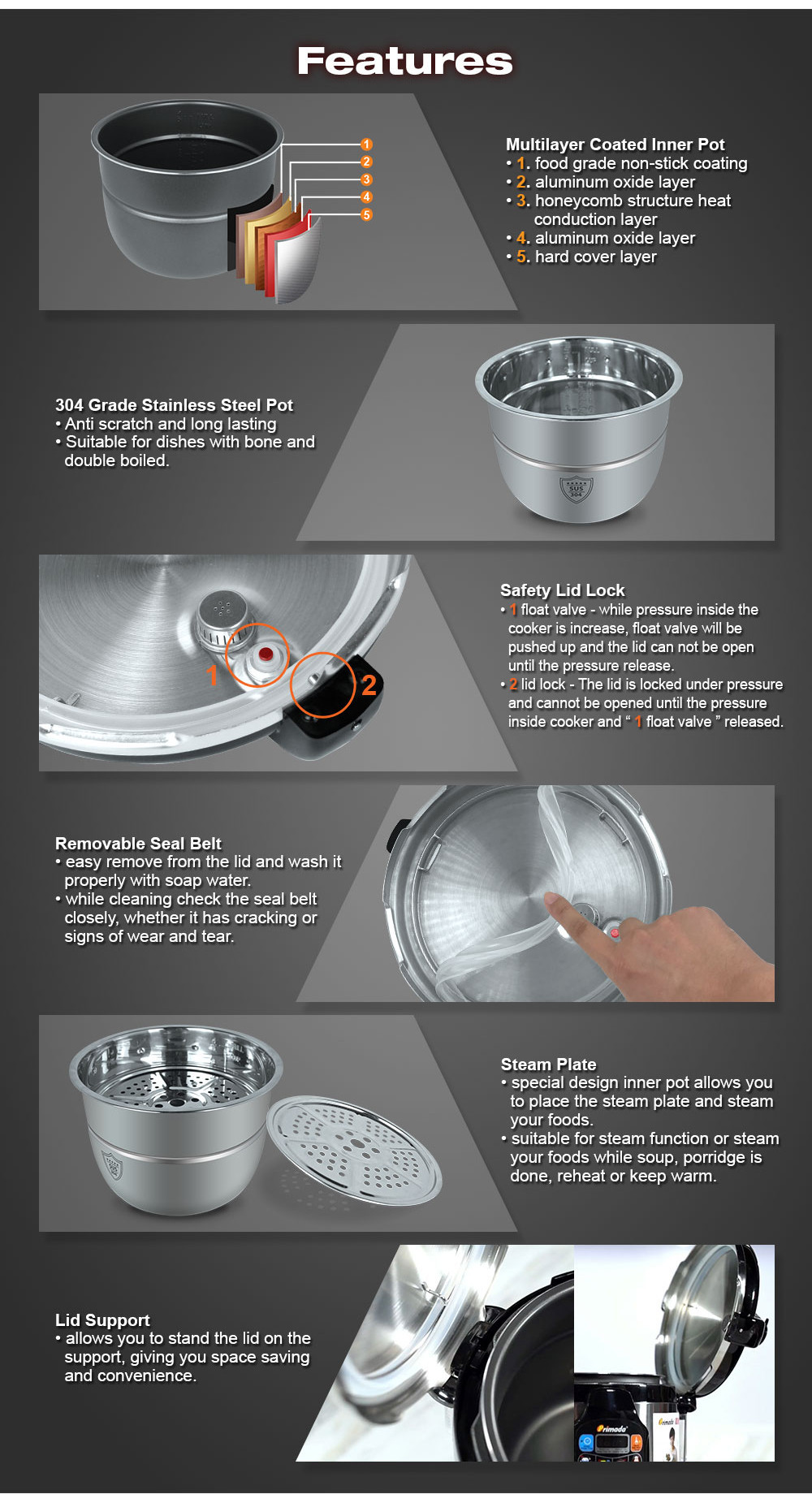 Primada 6 Liter Pressure Cooker PC6030 (1 NON STICK POT + FREE 2 ...