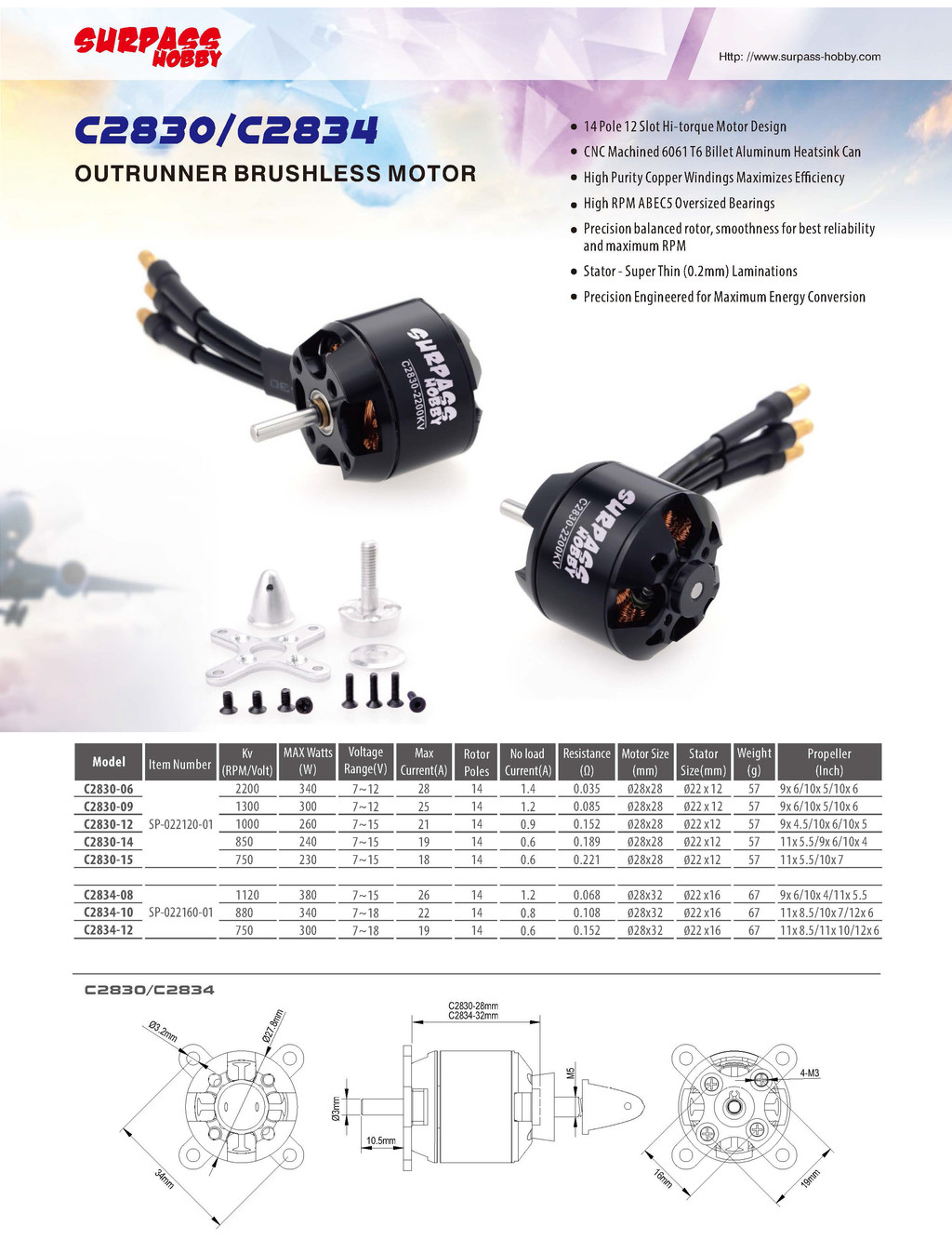 SURPASS HOBBY 2822 2826 2830 2836 3536 3542 3548 5055 Brushless Motor ...