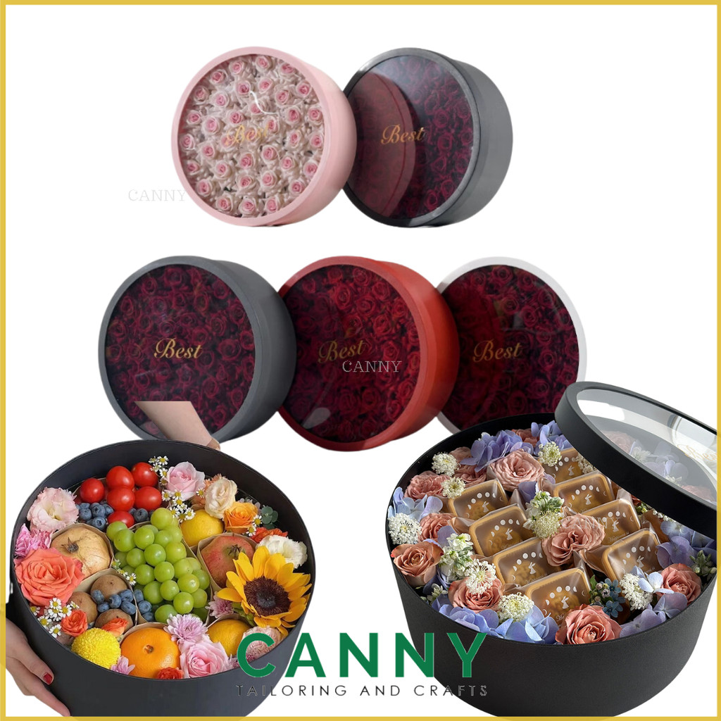 1 PCS SURPRISE BOX ROUND SHAPE WITH TRANSPARENT COVER / BOUQUET BOX ...
