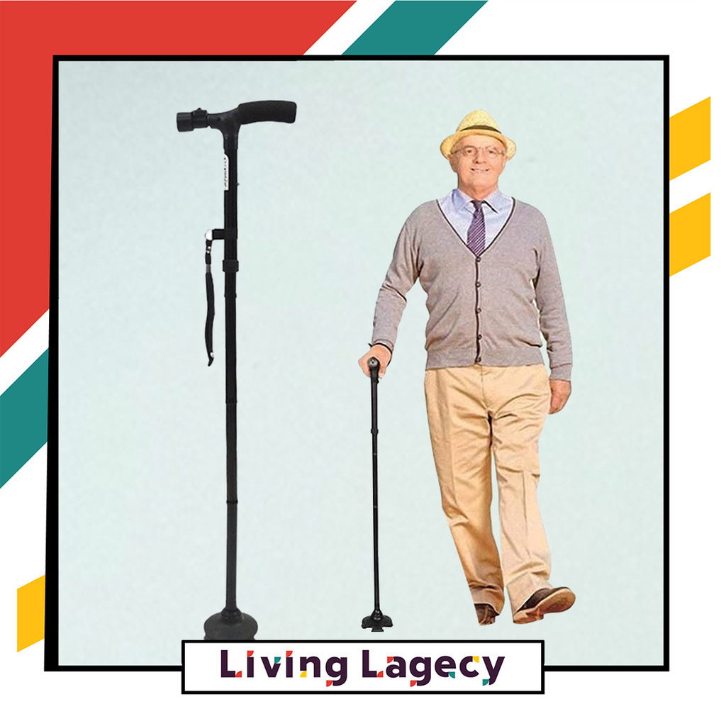 LIVING LAGECY Elderly Trusty LED Cane Walking Stick Foldable Adjust ...