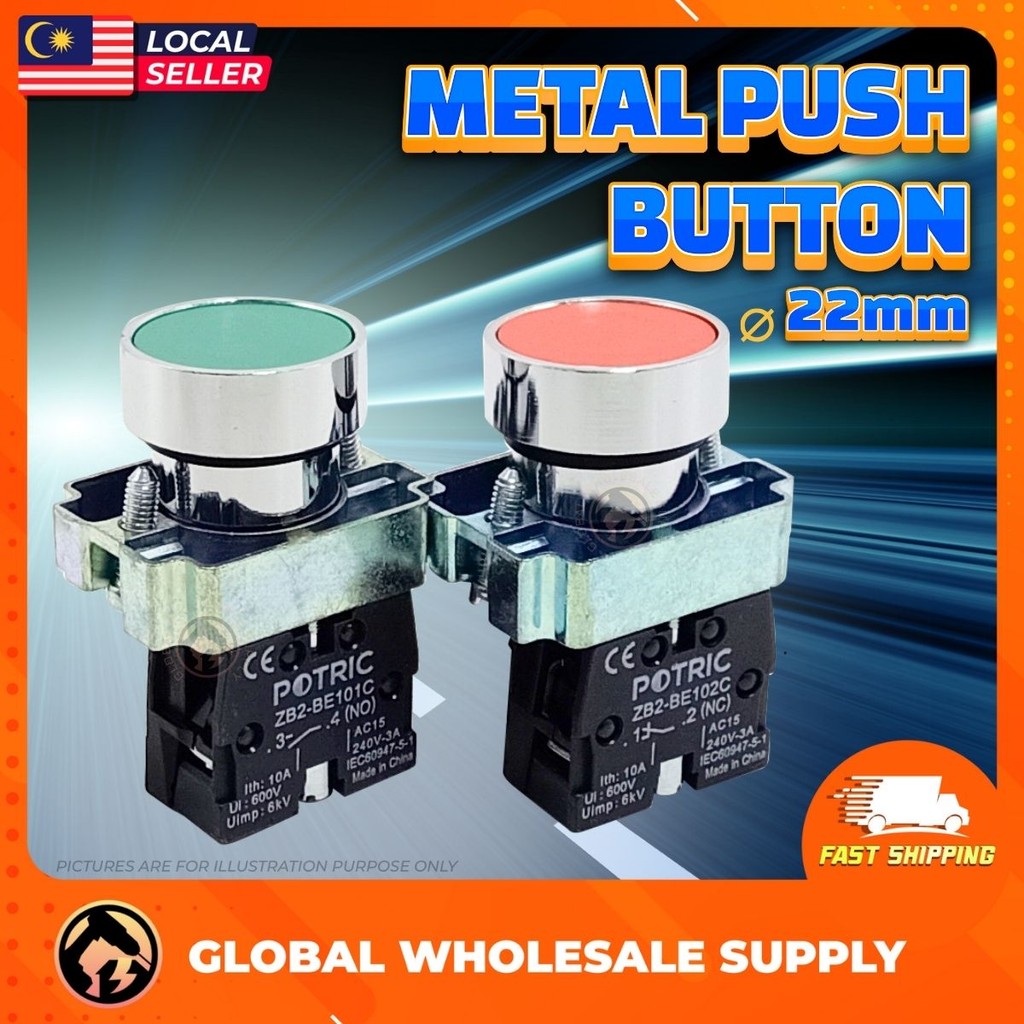 POTRIC 22mm Metal Push Button Momentary Flat Push Button Switch Self Reset Spring Return Button ...