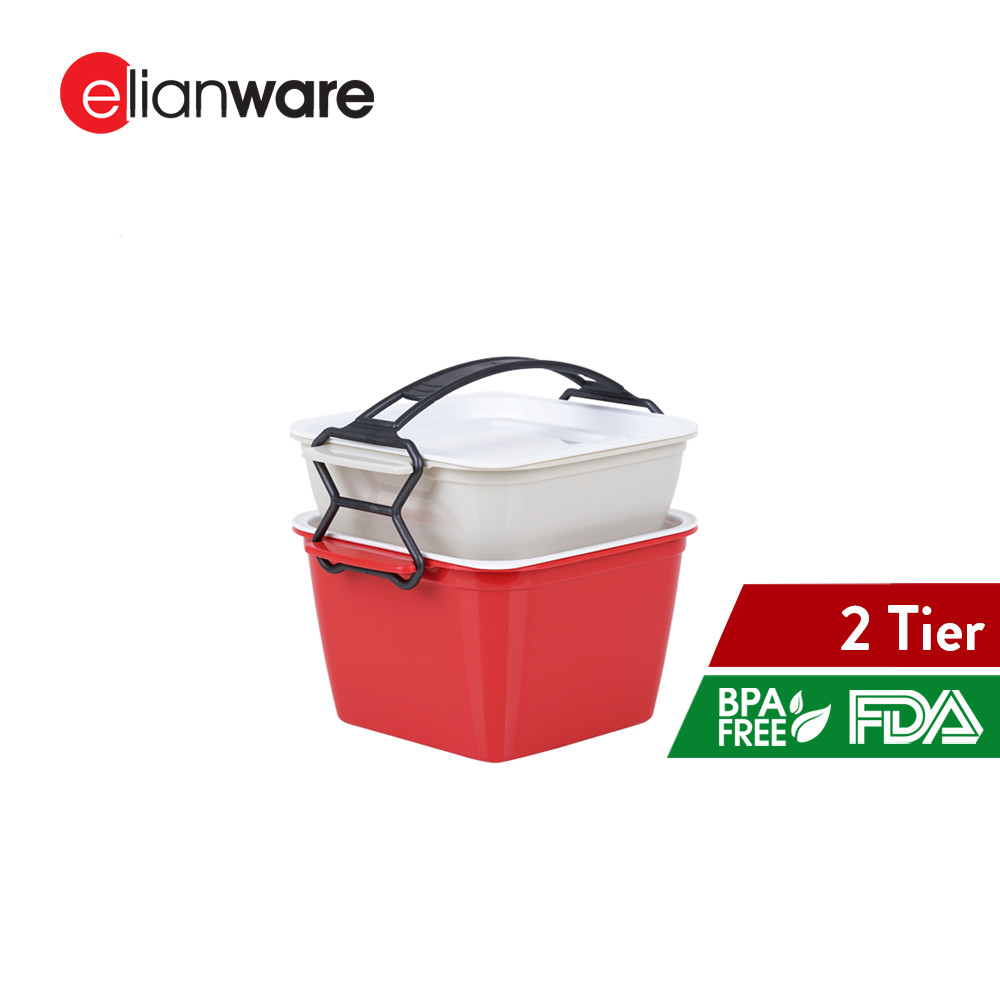 Elianware 2 Layer Tier Microwaveable [BPA FREE] Square Tiffin Food ...