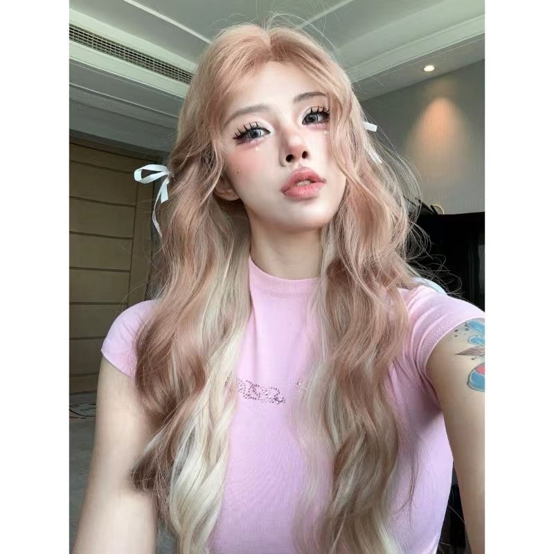 [Muppet] Wig Female Small Forehead Lace Temperament Highlights Dyed ...