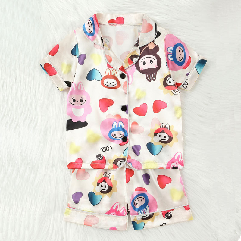 Cartoon Labubu Pyjamas Kids Girl Short Sleeve Ice Silk Pajamas Set Boy ...