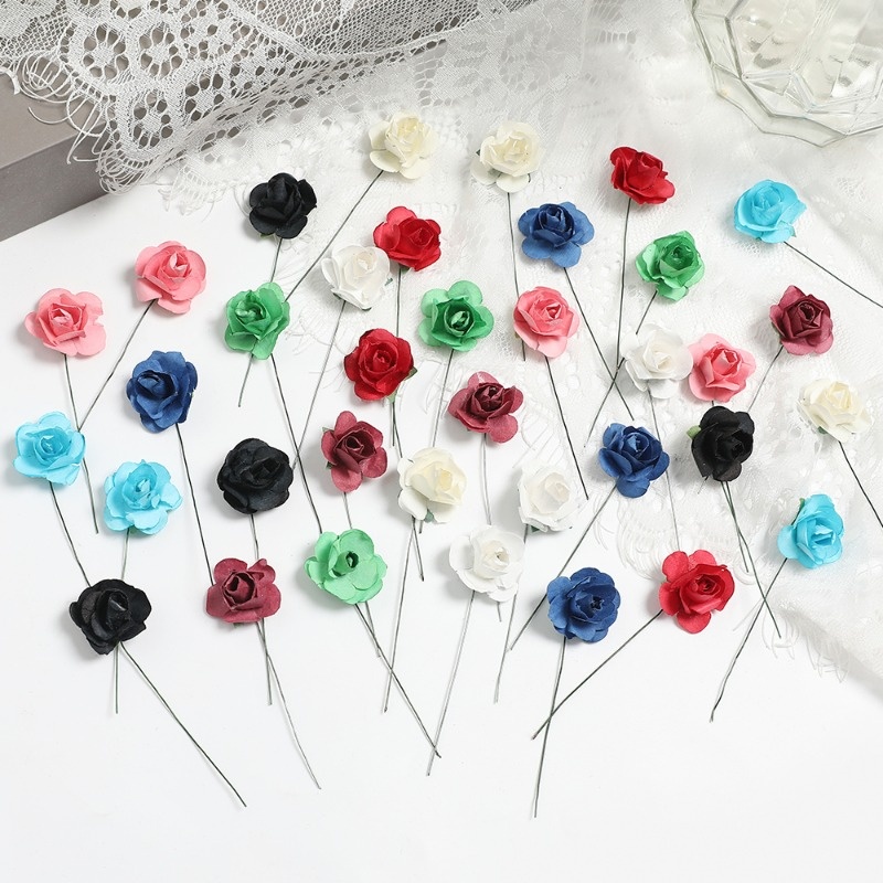 12Pcs/Bouquet 2cm Mini Paper Rose Artificial Flower Heads Bouquet for ...
