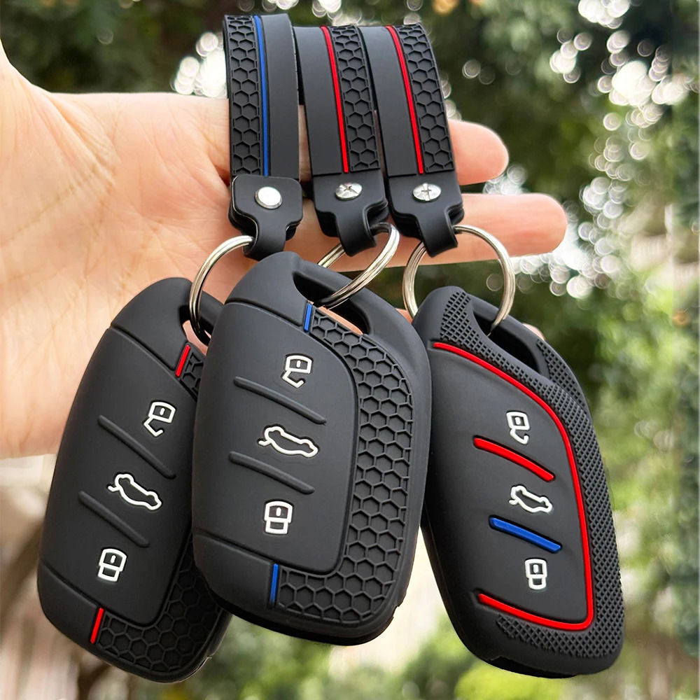 Silicone Car remote Key Case Cover fob key shell holder With Keychain ...