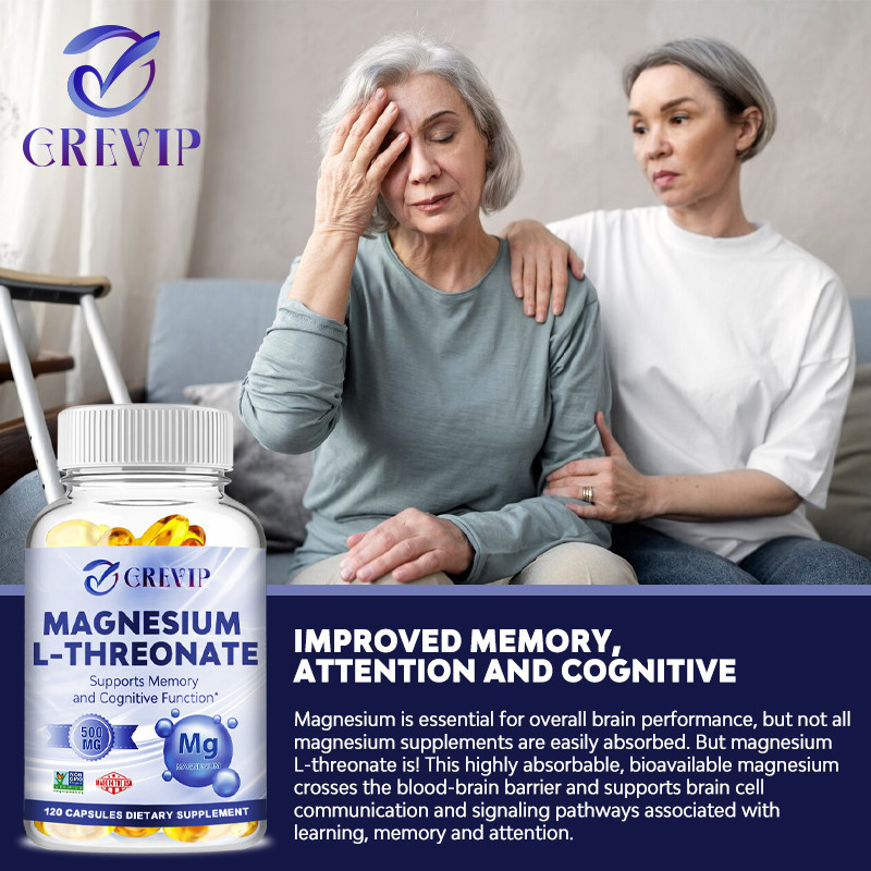 Grevip Magnesium L-threonate 500mg-Nootropic Brain Booster, Memory ...