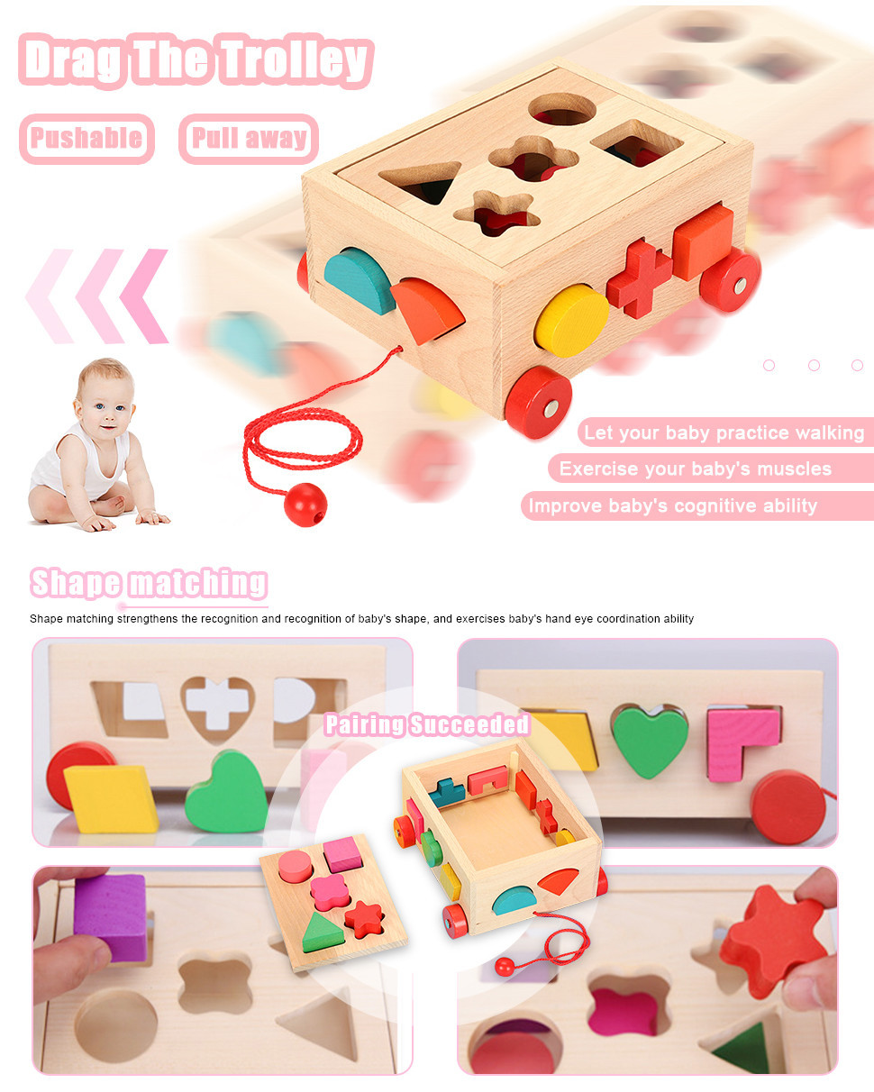Realeos Kids Baby Wooden Toy Stacking Activity Cube Blocks Shape Color ...