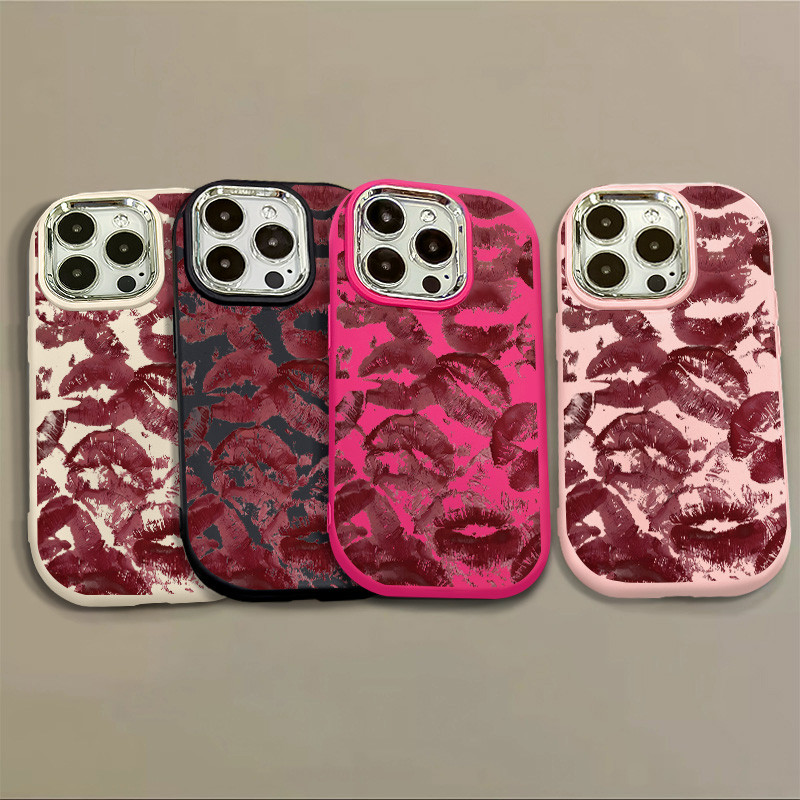 Red Lip Print Silicone Phone Case Compatible for IPhone 16 15 14 Pro ...