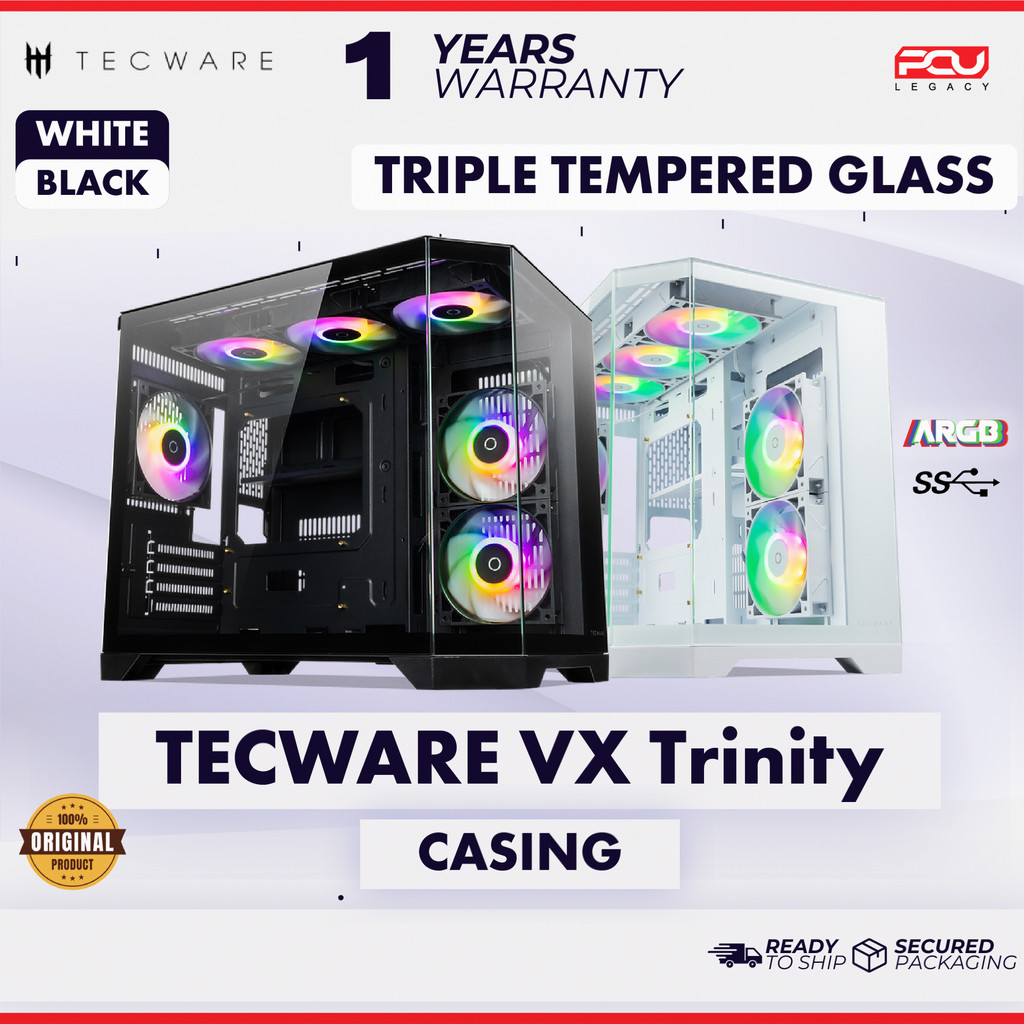 TECWARE VX TRINITY M TG MATX CASE W/6 ARGB FANS - BLACK / WHITE ...
