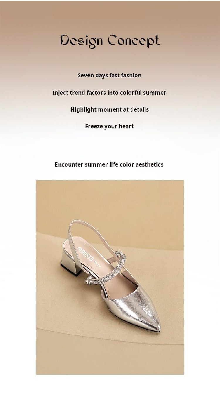 DUSTO Mary Jane Shoes High Heel Pointed Toe Metallic Color Open-Heeled ...