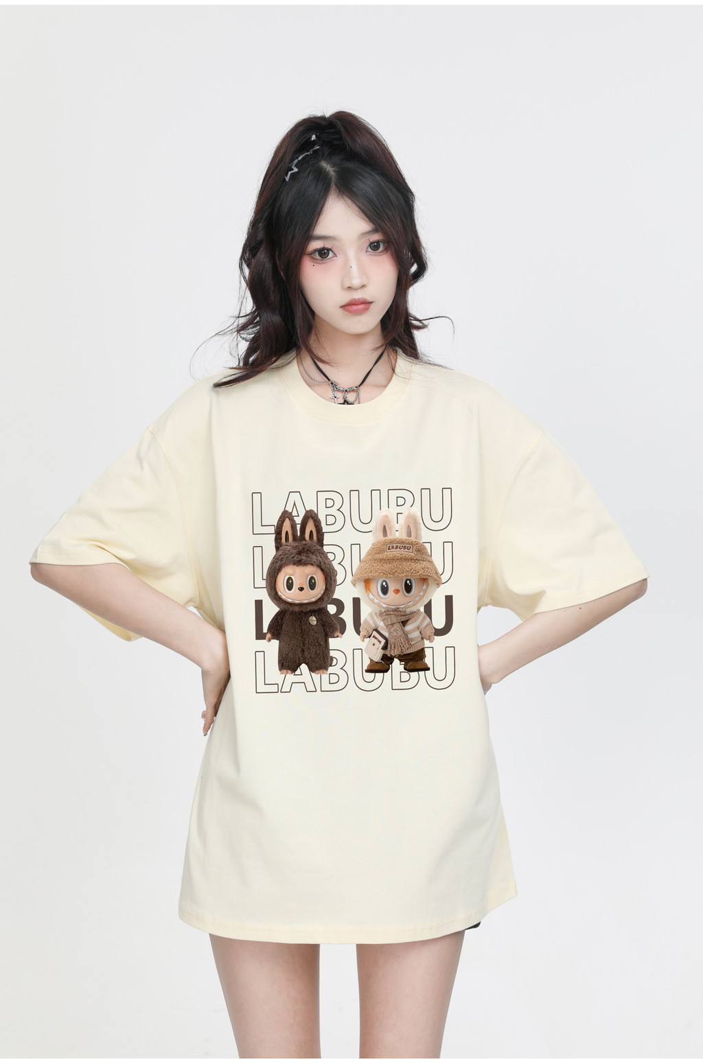 B000113*NUZIRO 100% cotton loose apricot POP MART printed women's ...