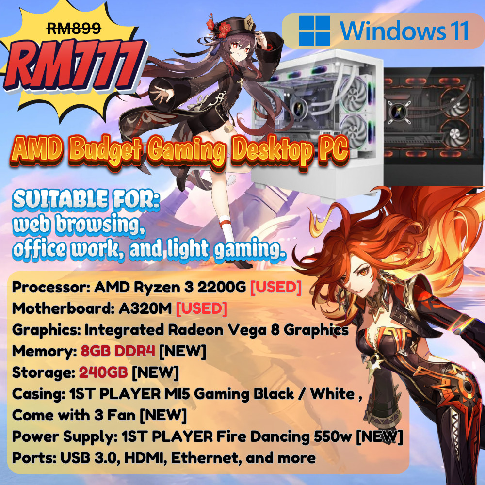 AMD Budget Gaming Desktop PC - Ryzen 3 2200G / Vega iGPU Graphic / DDR4 ...