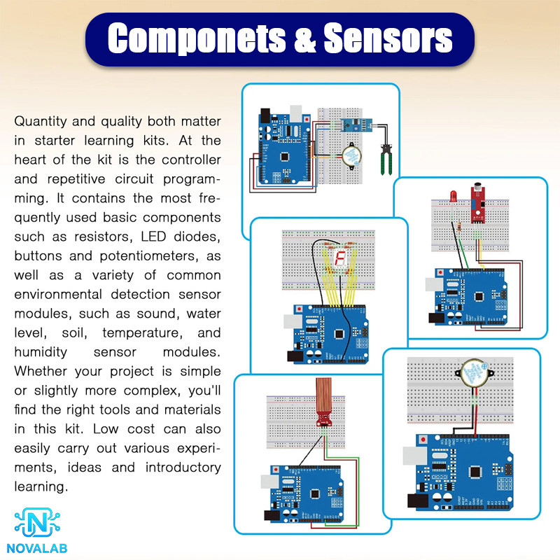 Novalab Basic Starter Kit For Arduino Uno R3 Kit With Pdf Tutorial Compatible With Arduino Ide