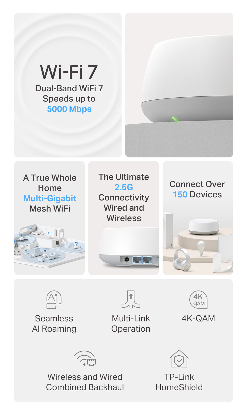 TP-Link Deco BE25 BE5000 WiFi 7 Mesh Router | Whole Home Coverage, AI ...