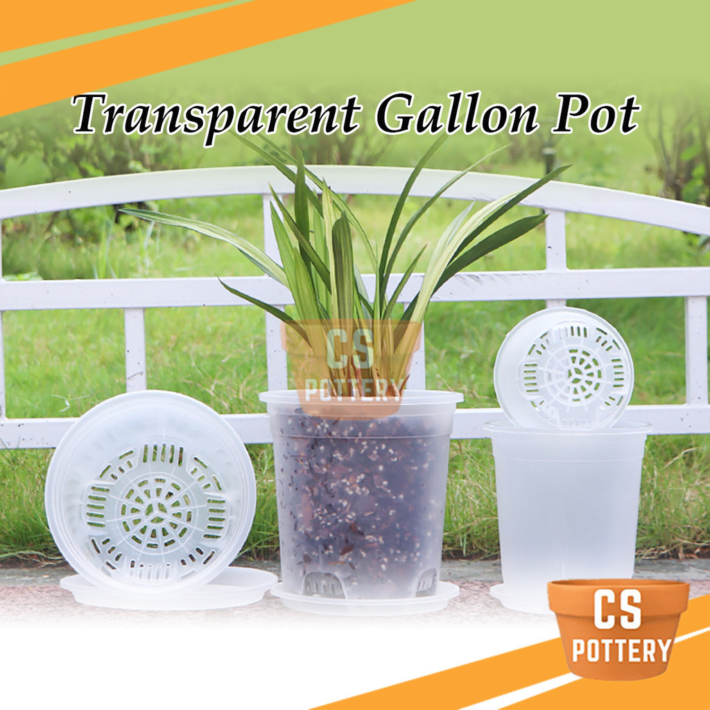 Transparent Gallon Pot Gardening Plastic Flowerpot Orchid Flower Pot ...