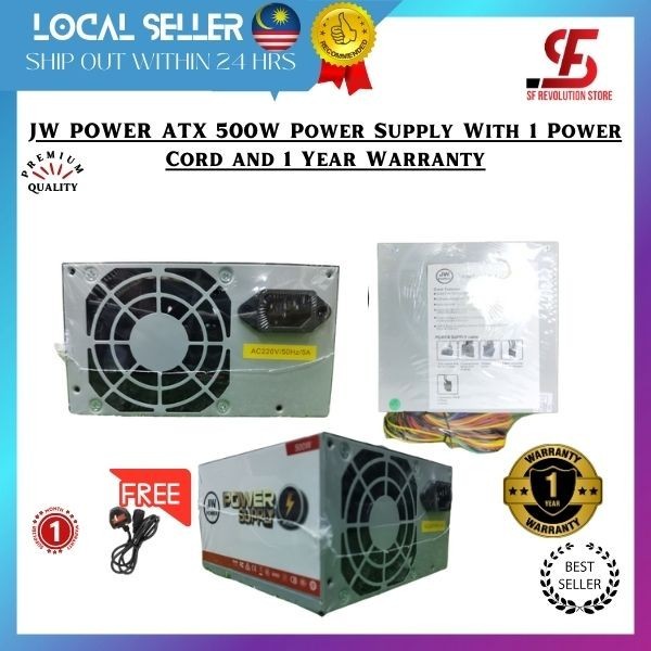 JW POWER ATX 500W Power Supply With 1 Power Cord and 1 Year Warranty ...