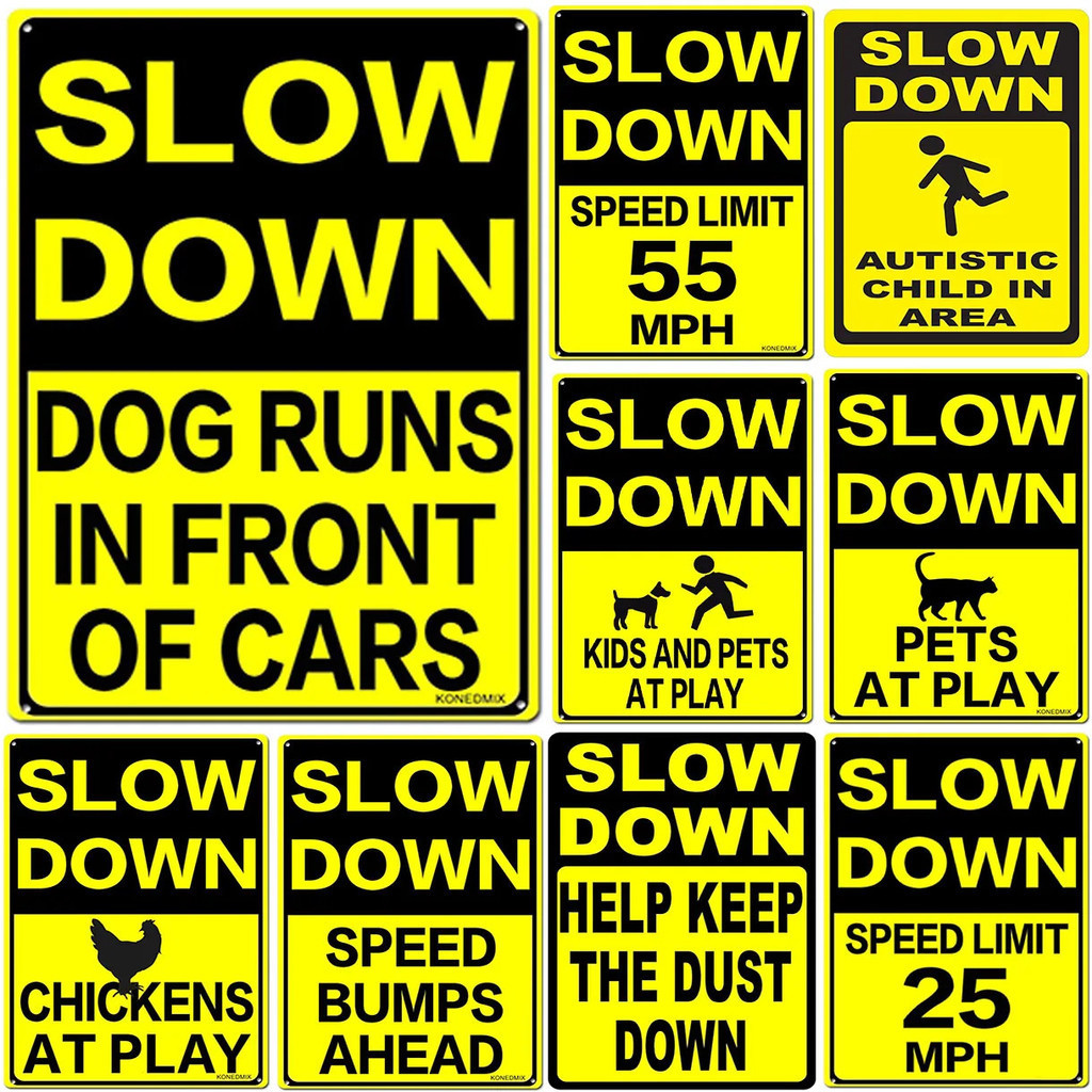 Warning Metal Tin Signs Plaque Slow Down Wall Decoration Vintage ...
