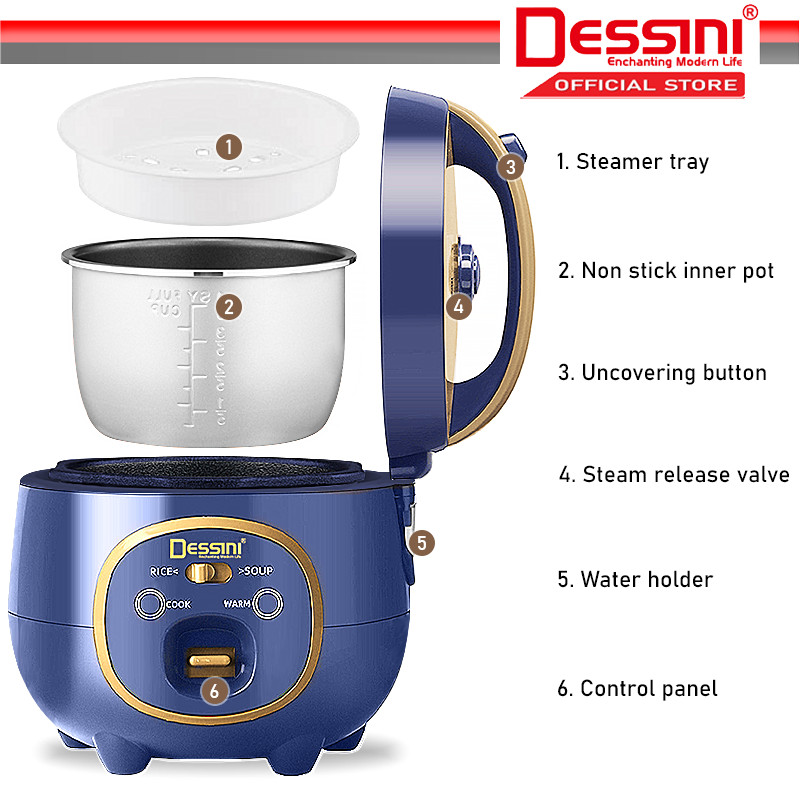 DESSINI ITALY 1.8L Electric Rice Cooker Non Stick Aluminium Inner Pot ...