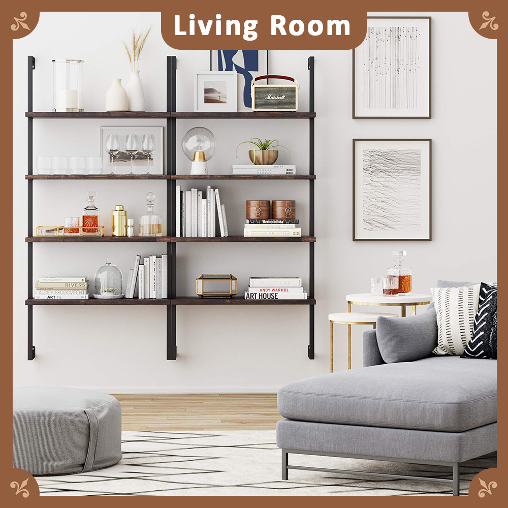 Worthbuy 4 Tier Wall Mounted Book Shelf Rak Buku Tingkat Rak Dinding ...